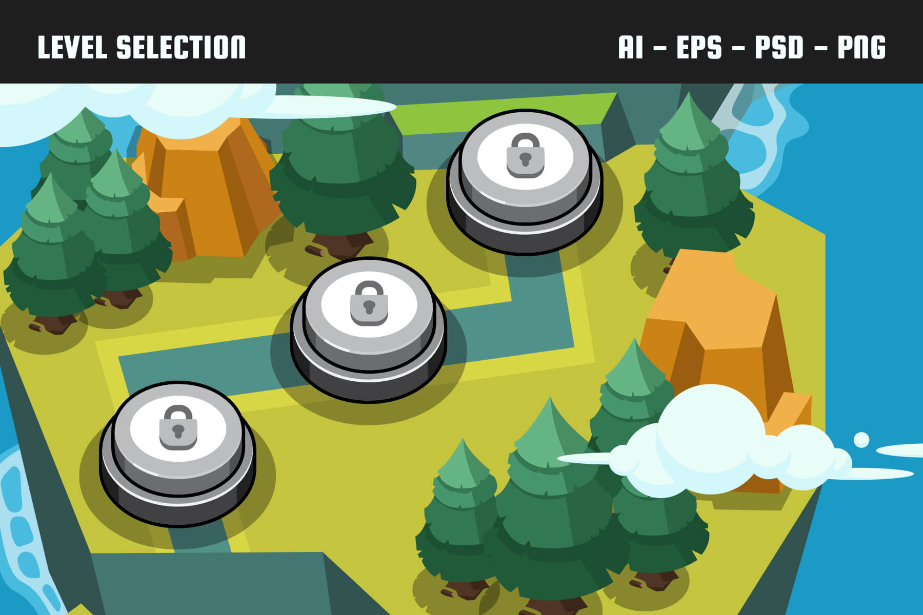 Island Map for Game Level Interface Vector Pack - CraftPix.net