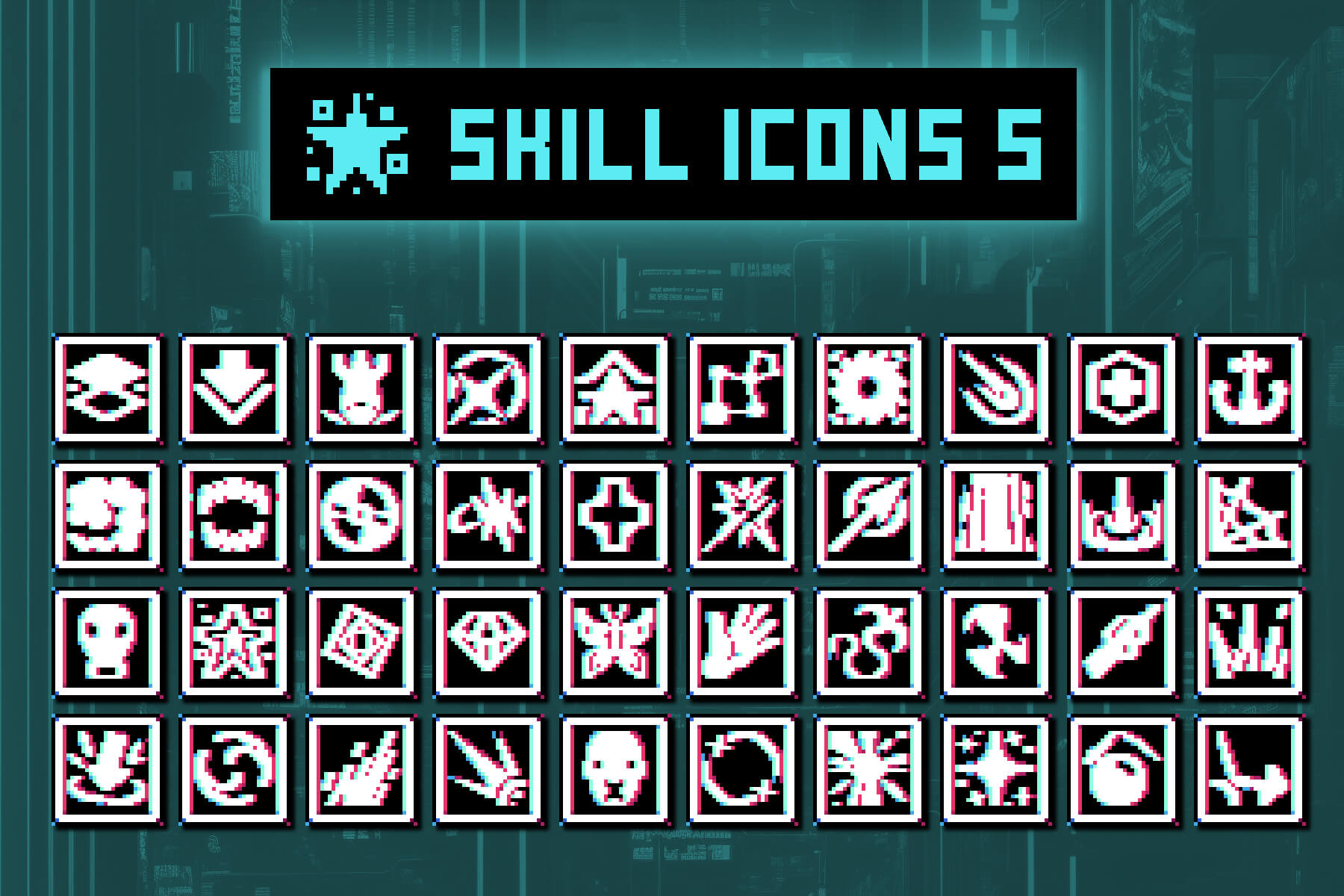 40 Skill Icons for Cyberpunk Pixel Game - CraftPix.net