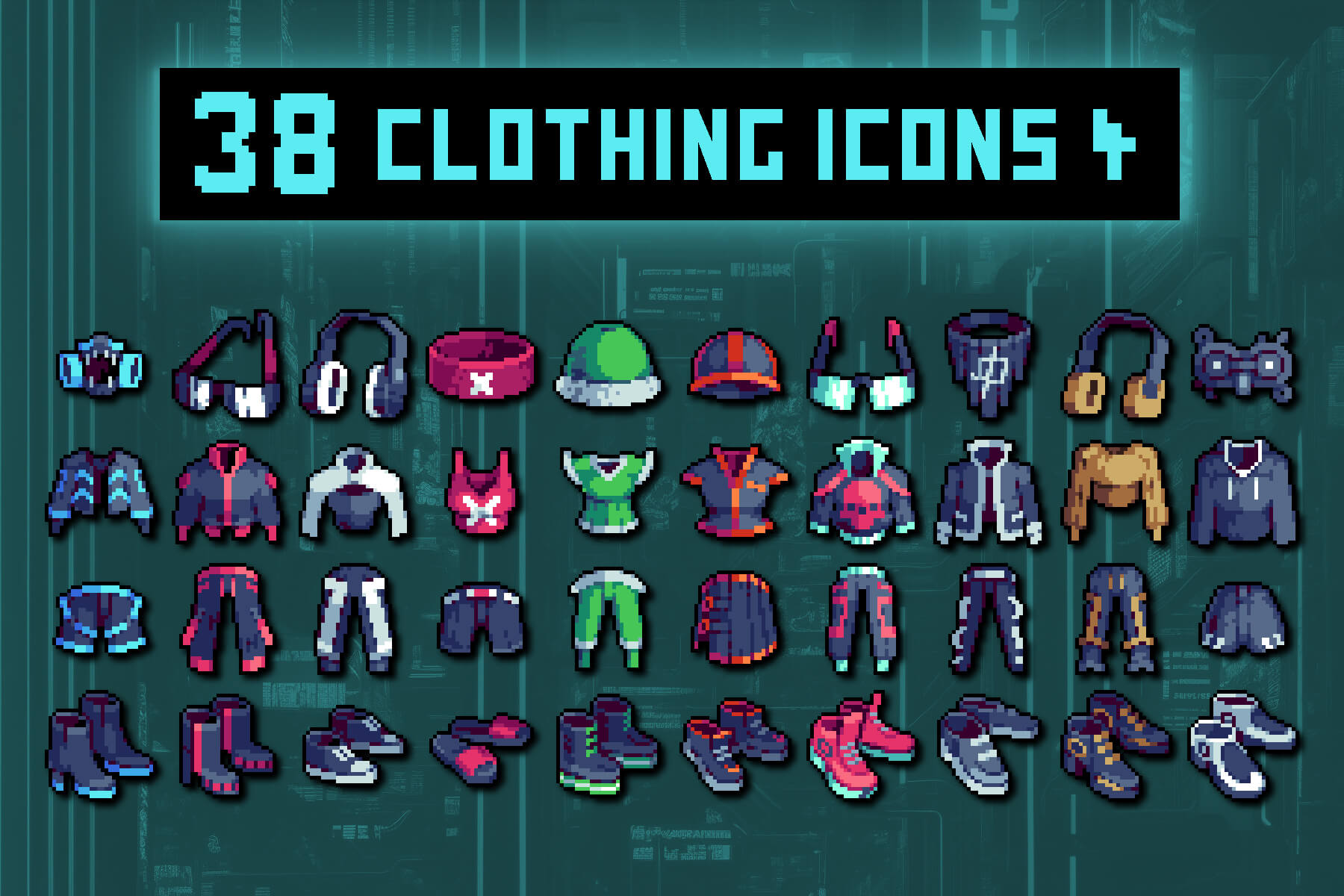 Clothing Pixel Icons for Cyberpunk Game - CraftPix.net Clothing Pixel Icons for Cyberpunk Game - CraftPix.net