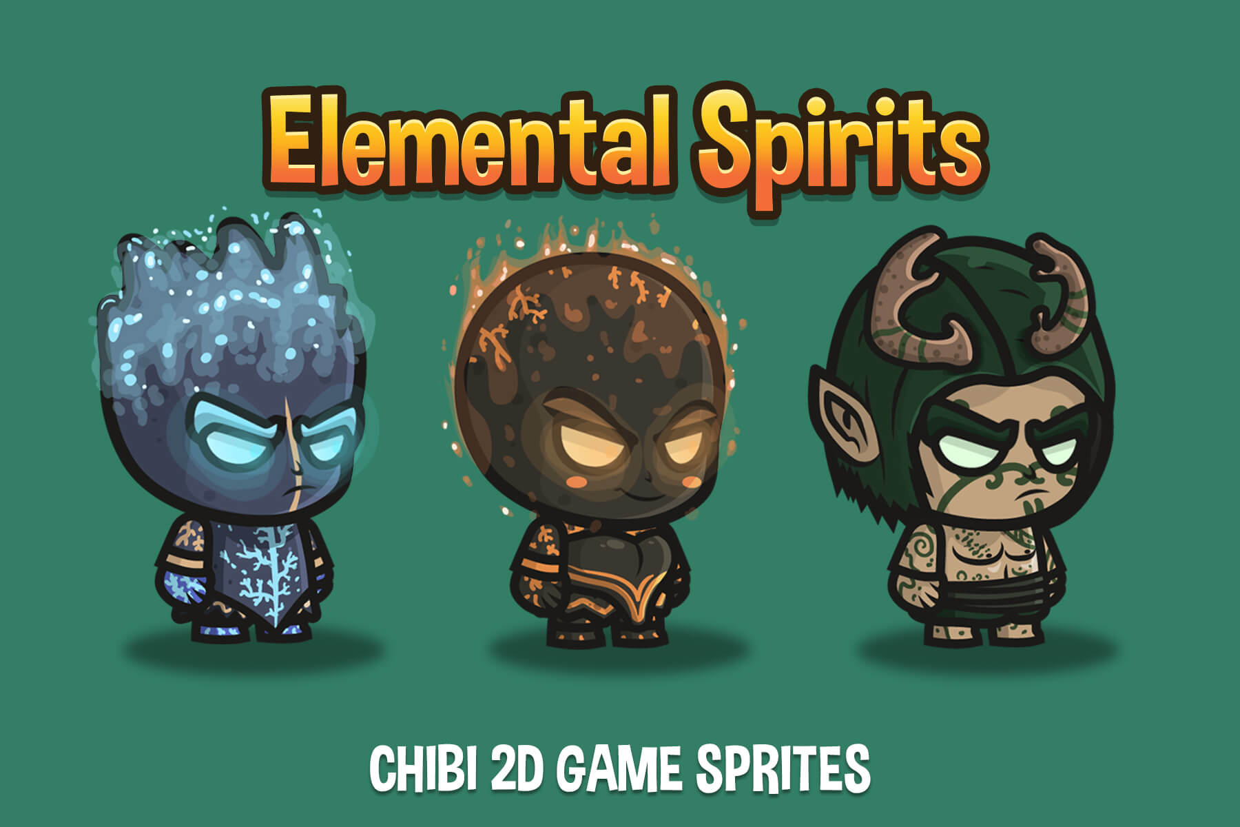 Elemental Spirits Chibi Character Sprite Pack - CraftPix.net