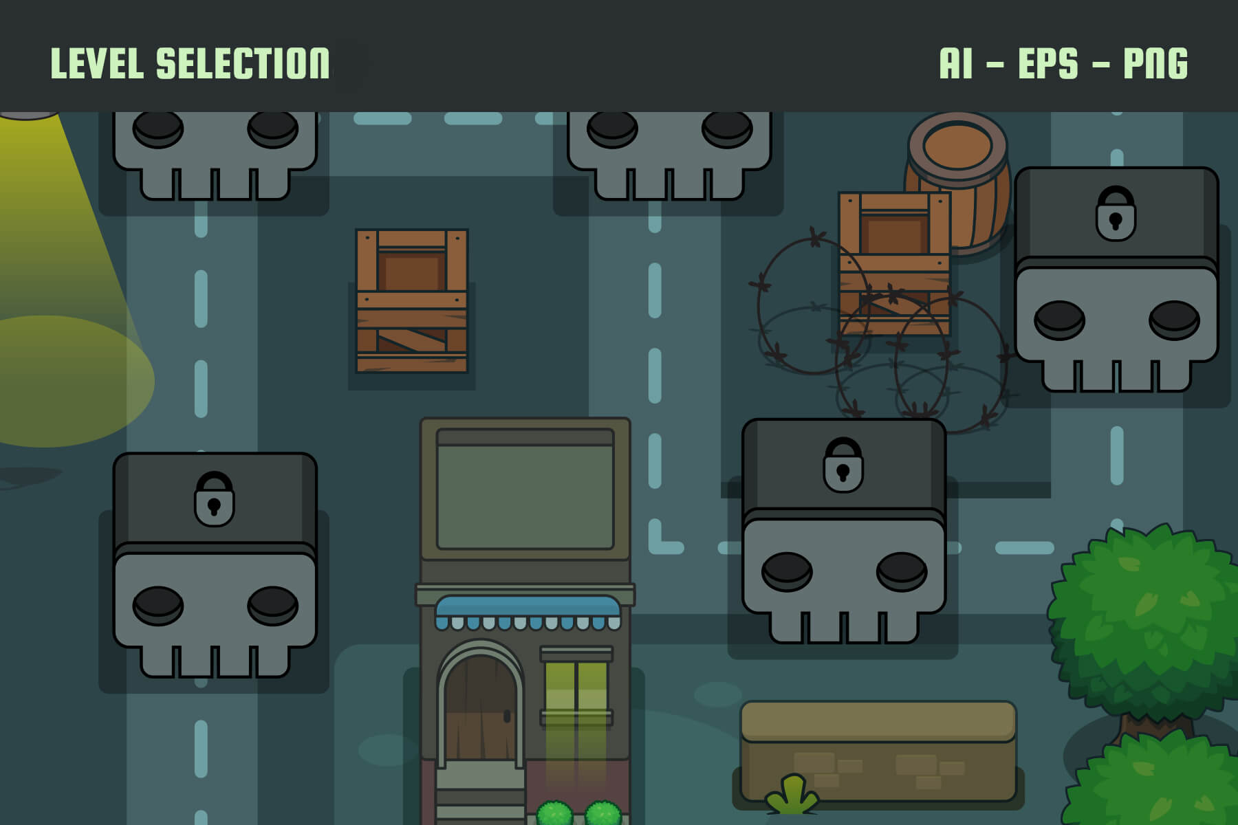 Top-Down Level Map Asset Pack for Zombie Game - CraftPix.net