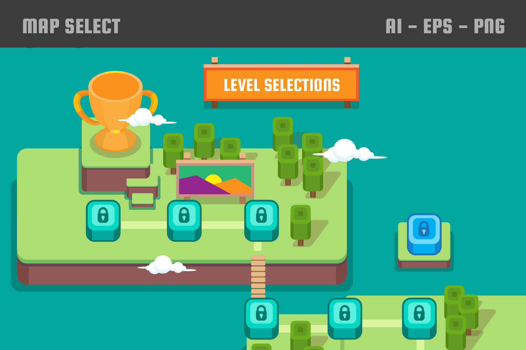 Top-Down Level Select Asset Pack for Video Game - CraftPix.net