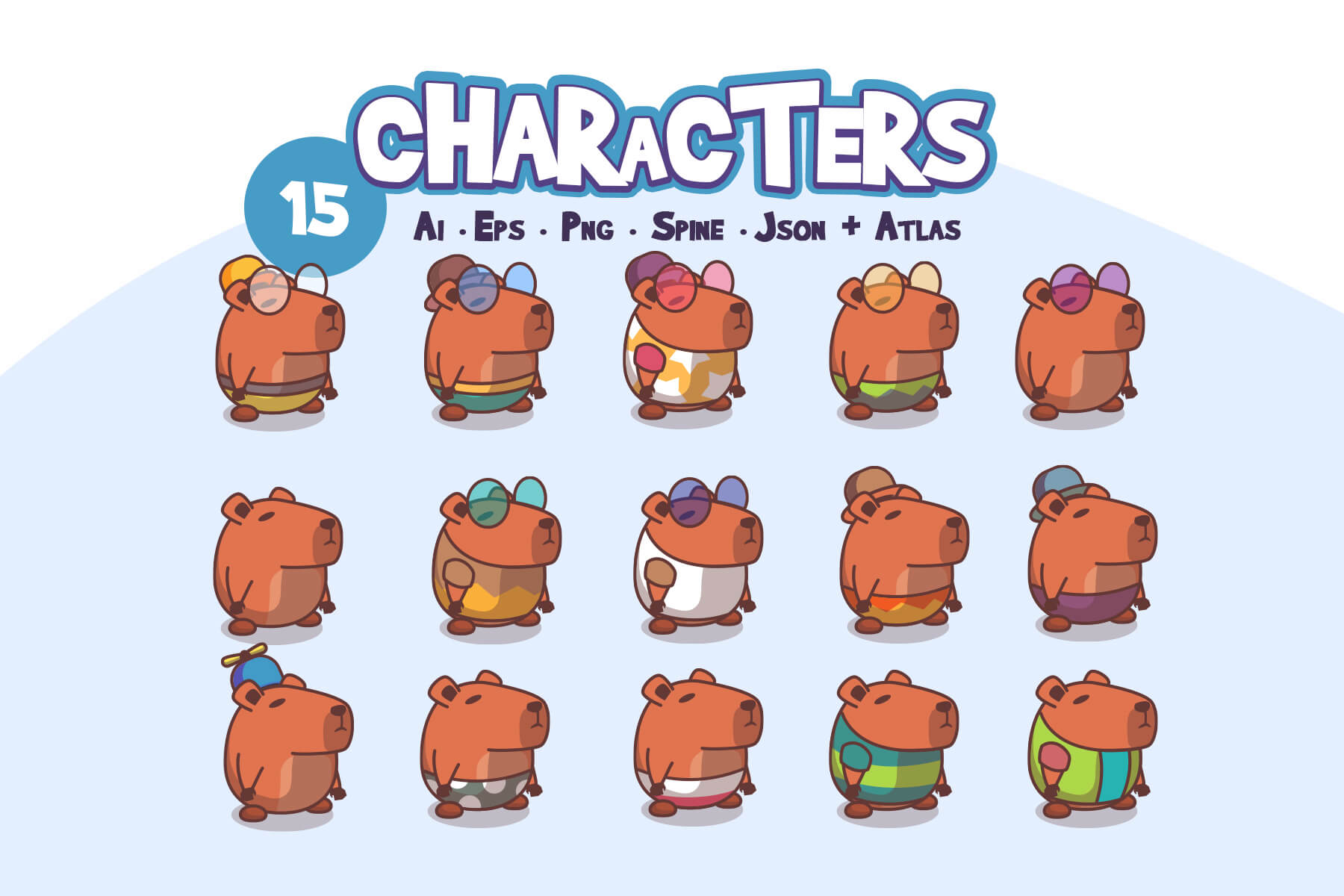 Capybara Cartoon Characters Asset Pack - CraftPix.net