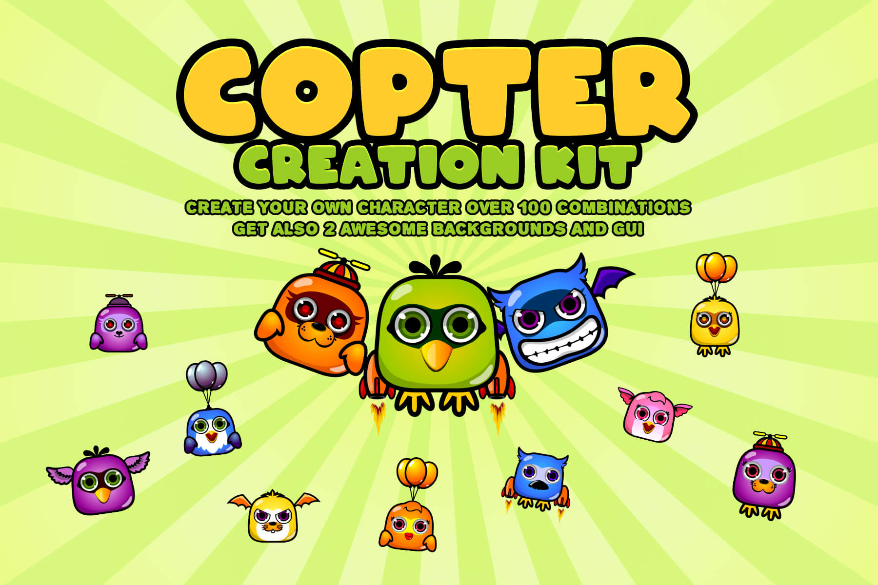 Cartoon Copter Game Asset Mini Kit - CraftPix.net