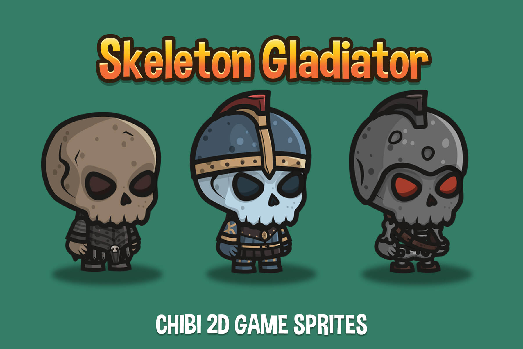Chibi Skeleton Gladiator Character Sprites - CraftPix.net