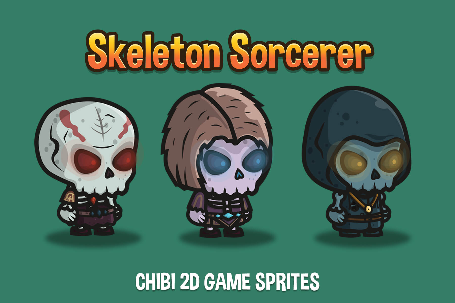 Chibi Skeleton Sorcerer Character Sprites - CraftPix.net