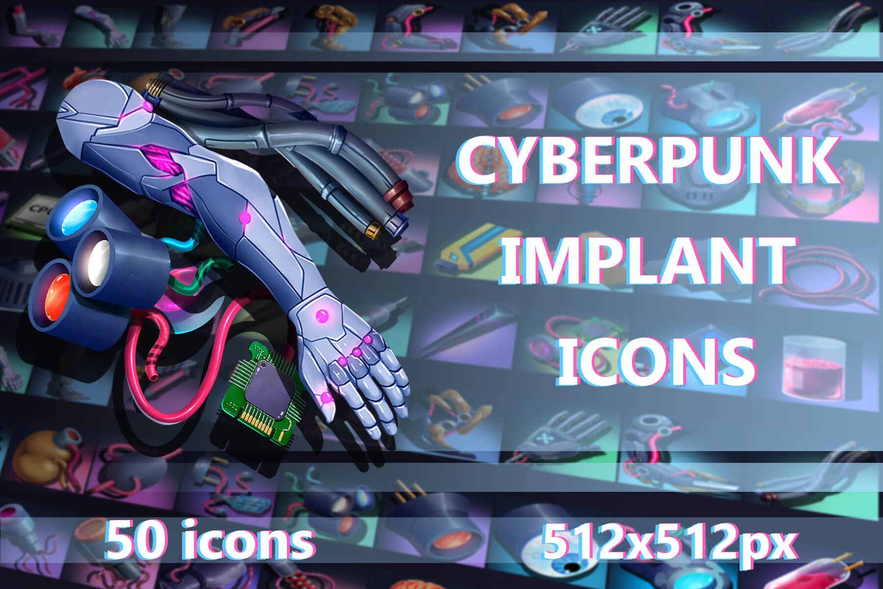 Cyberpunk Implant Game 512x512 Icons - CraftPix.net