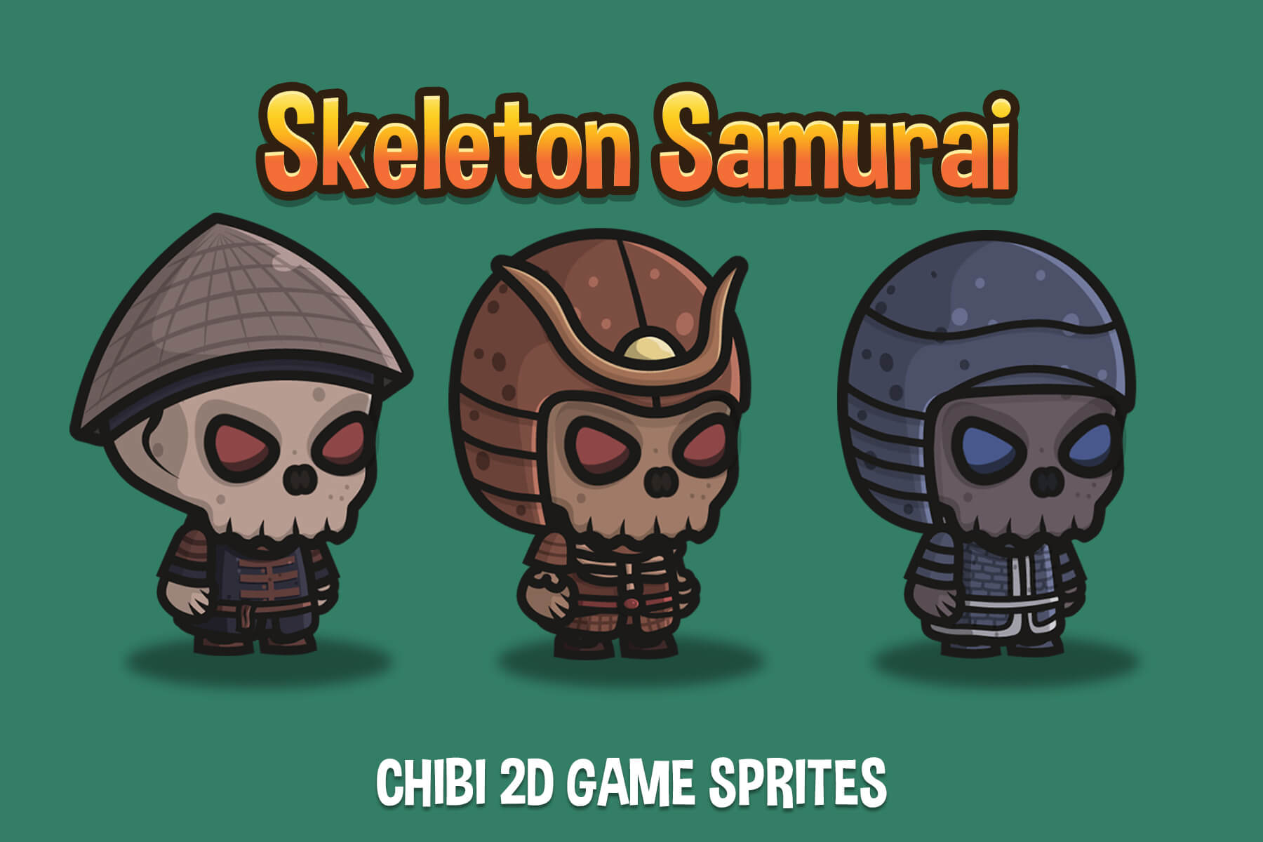 Chibi Skeleton Samurai Character Sprites - CraftPix.net