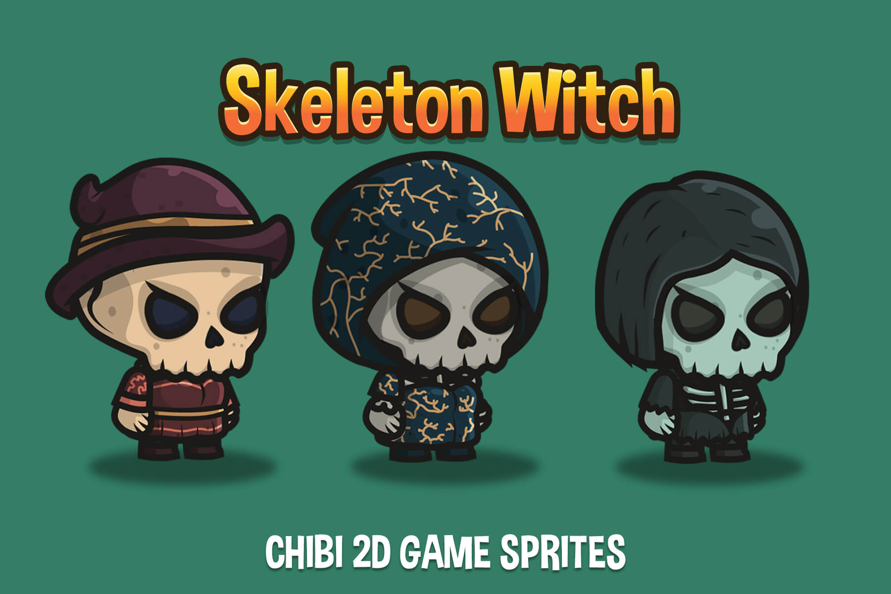 Chibi Skeleton Witch Character Sprites - CraftPix.net