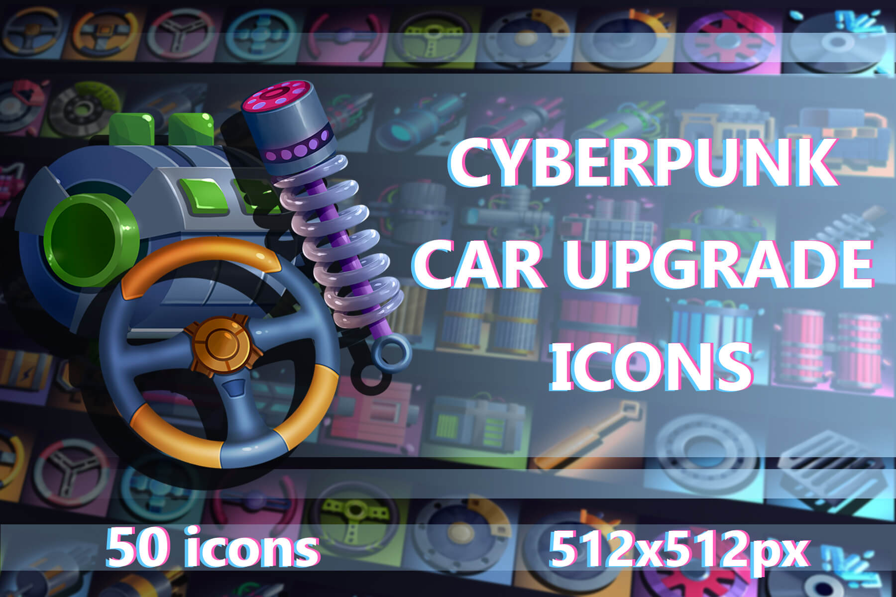 Cyberpunk Car Upgrade Game 512x512 Icons - CraftPix.net
