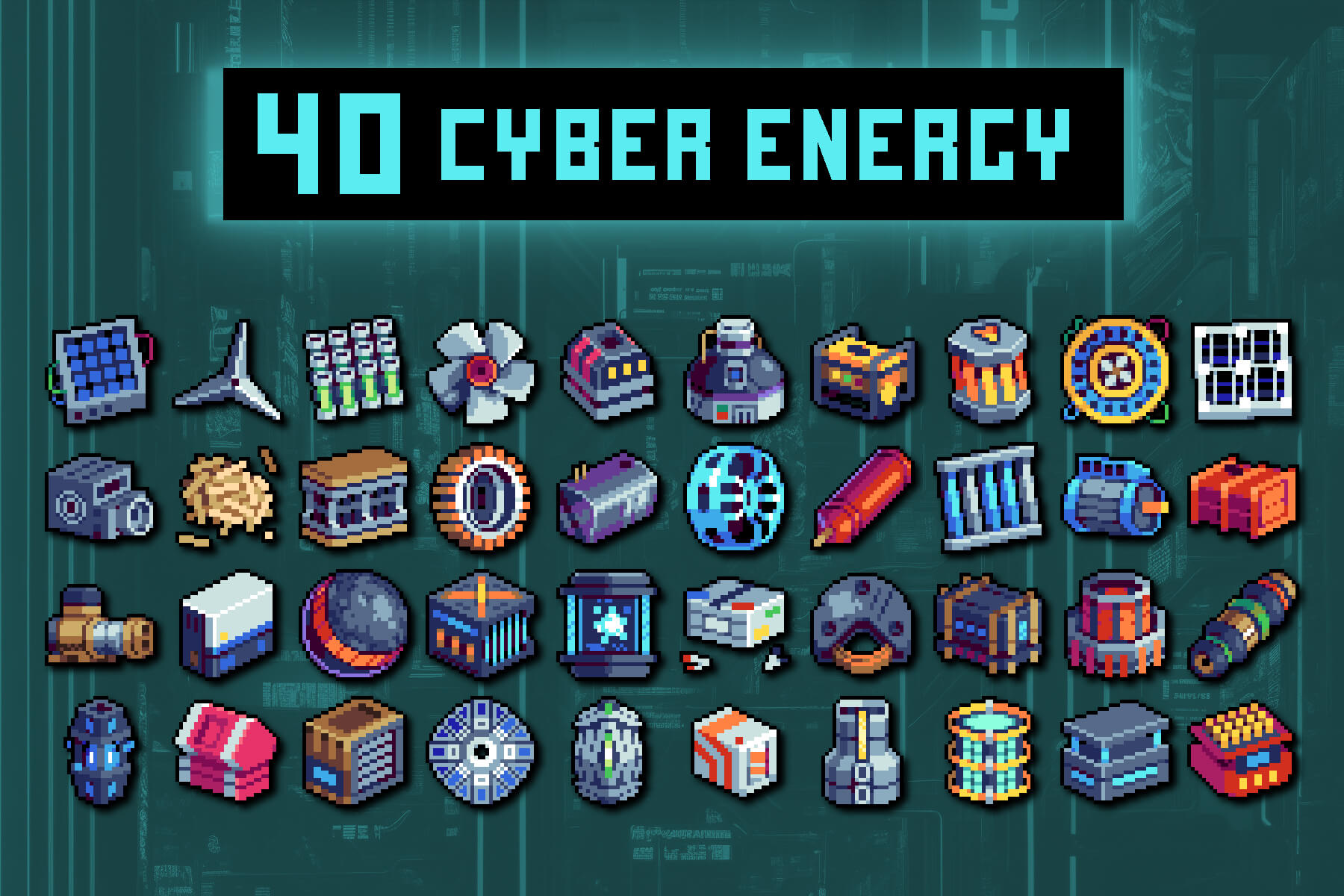 32x32 Energy Items Pixel Art for Cyberpunk - CraftPix.net