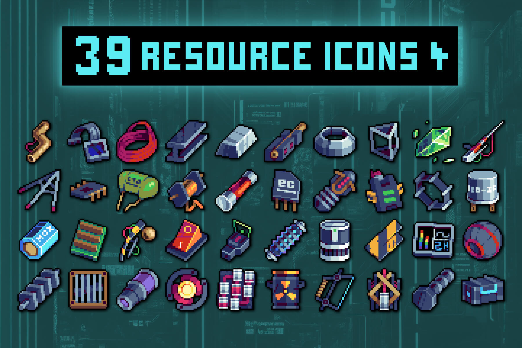 32x32 Resource Icons Pixel Art for Cyberpunk - CraftPix.net