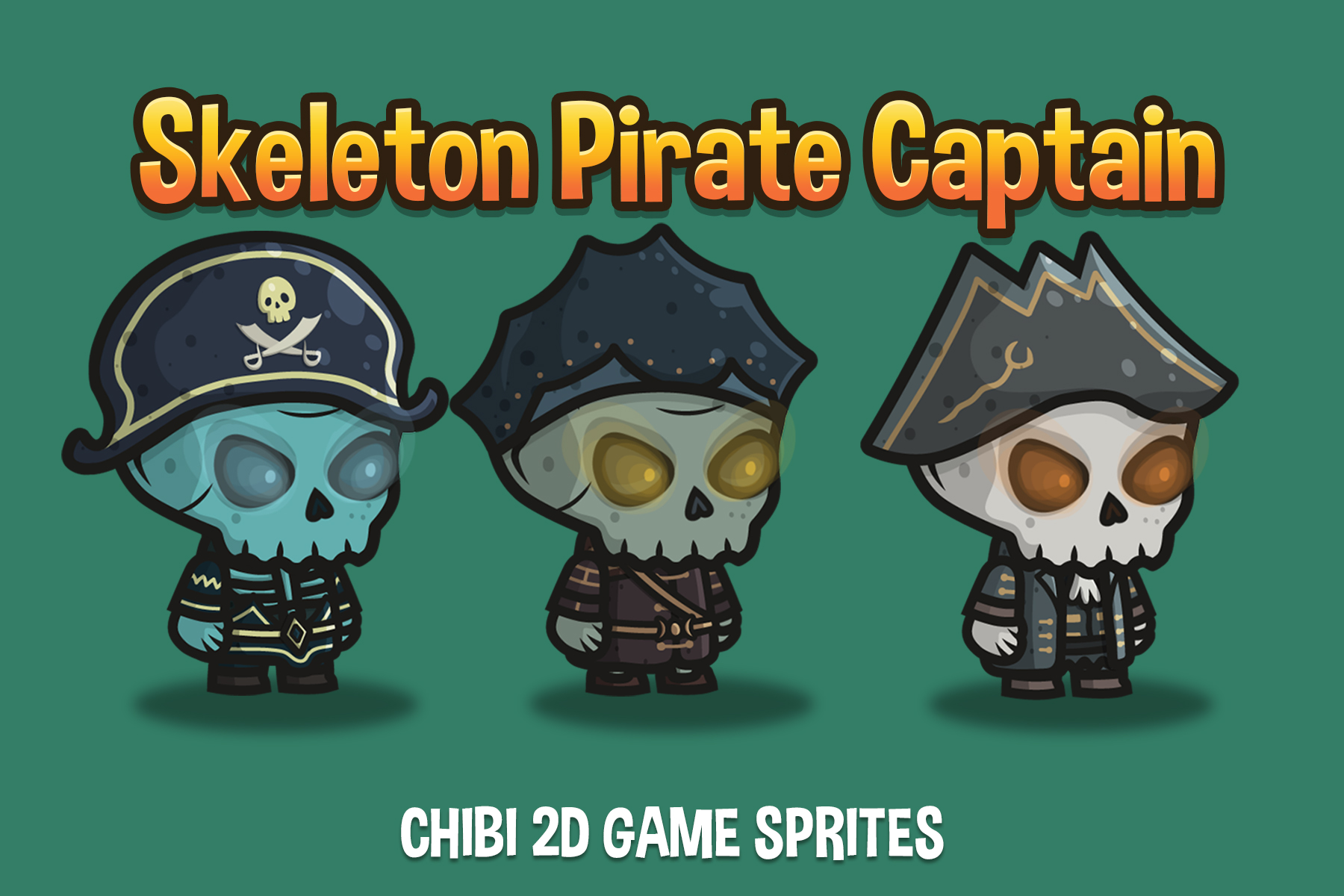 Chibi Skeleton Pirate Captain Character Sprites - CraftPix.net