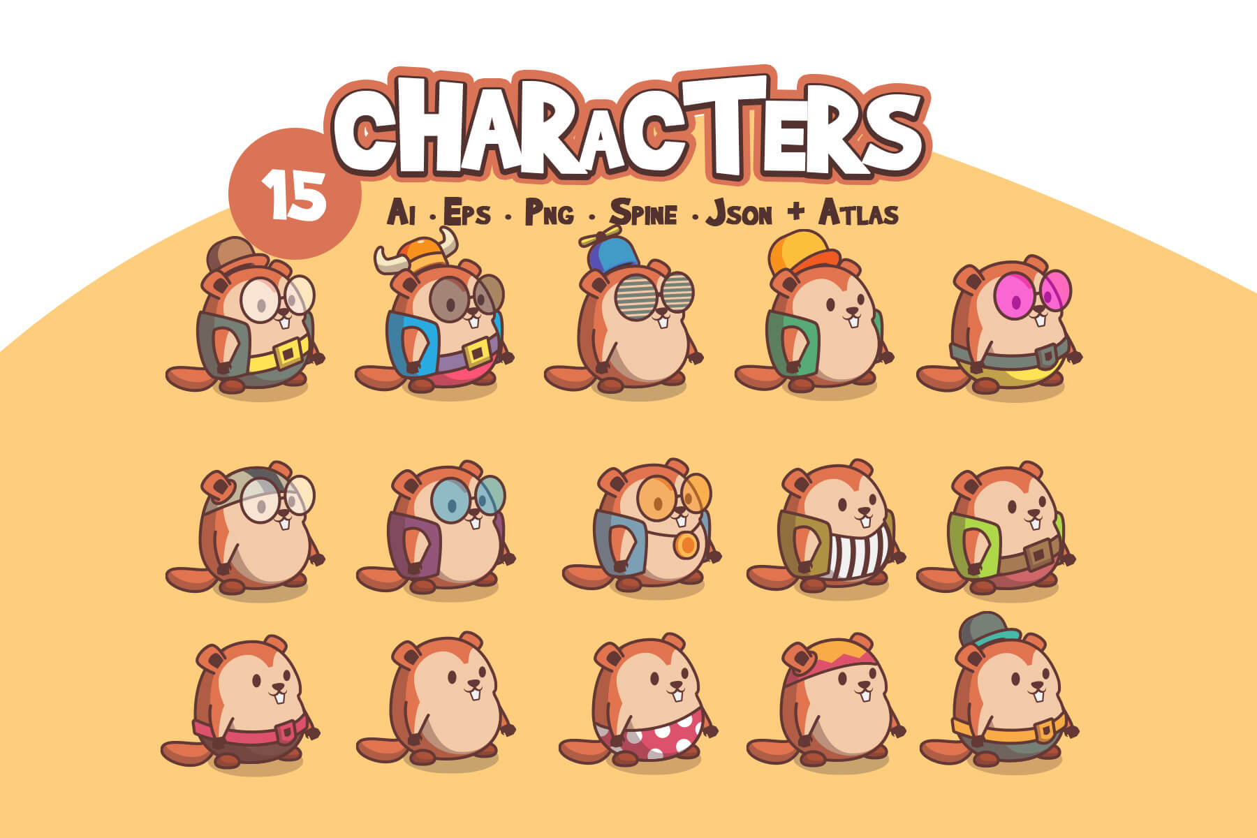 Funny Beaver Characters Game Sprites - CraftPix.net