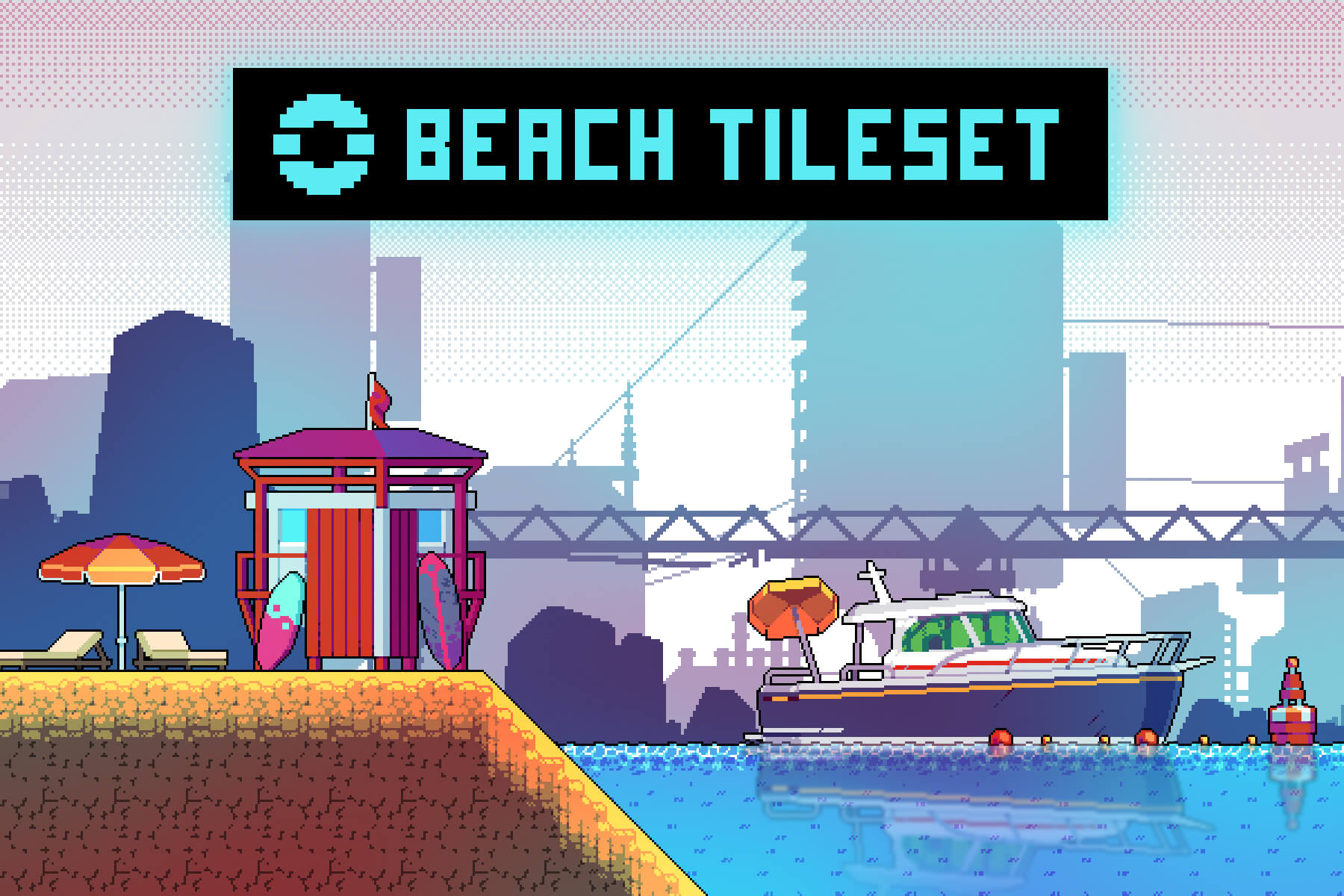 Beach Pixel Art Tileset for Cyberpunk Topic - CraftPix.net