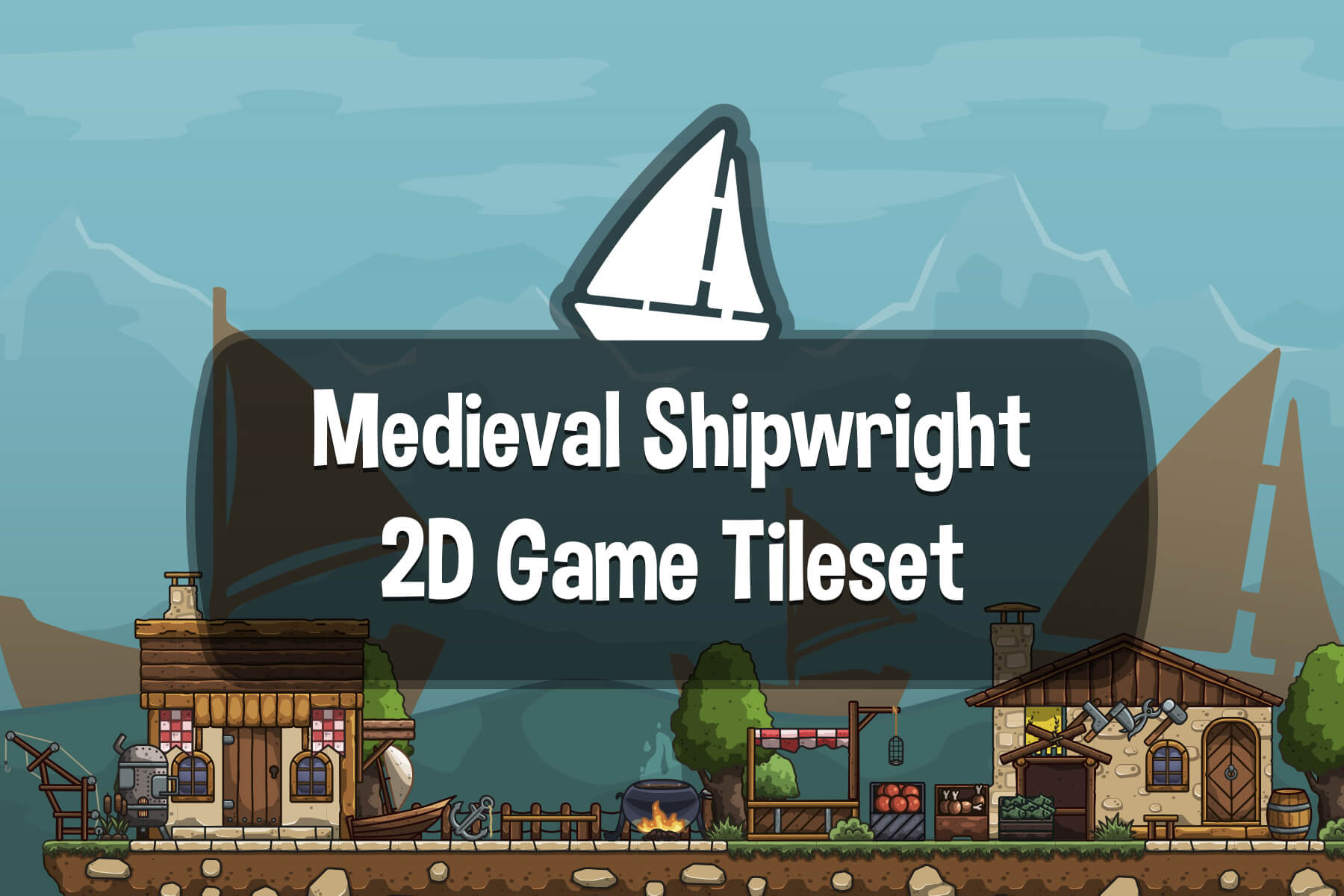 Cartoon Medieval Shipwright 2D Vector Tileset - CraftPix.net