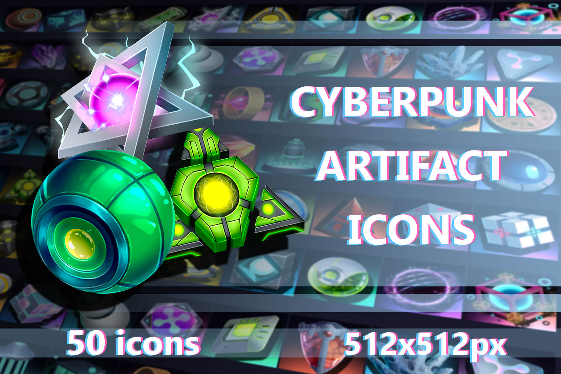 Free Cyberpunk Artifact Game 512x512 Icons - CraftPix.net