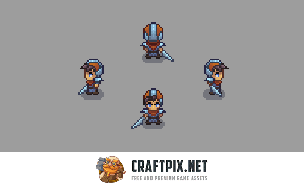 Swordsman Level 4–6 Pixel Character Top-Down Sprite Pack - CraftPix.net