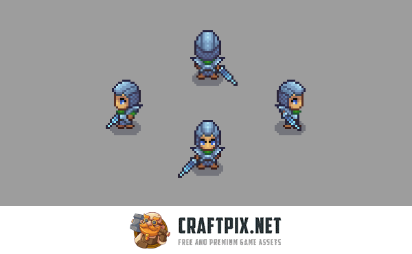 Swordsman Level 4–6 Pixel Character Top-Down Sprite Pack - CraftPix.net
