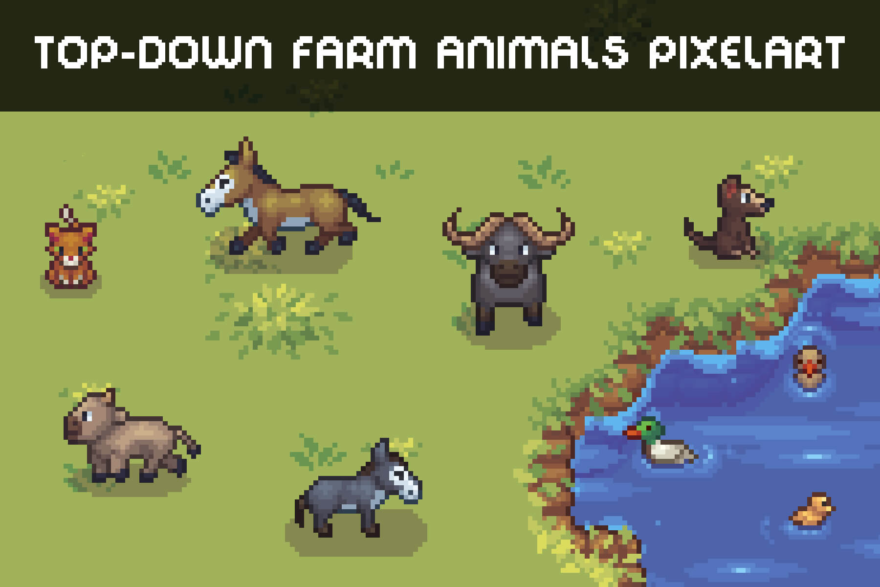 Top-Down Village Farm Animals Sprite Sheet - CraftPix.net