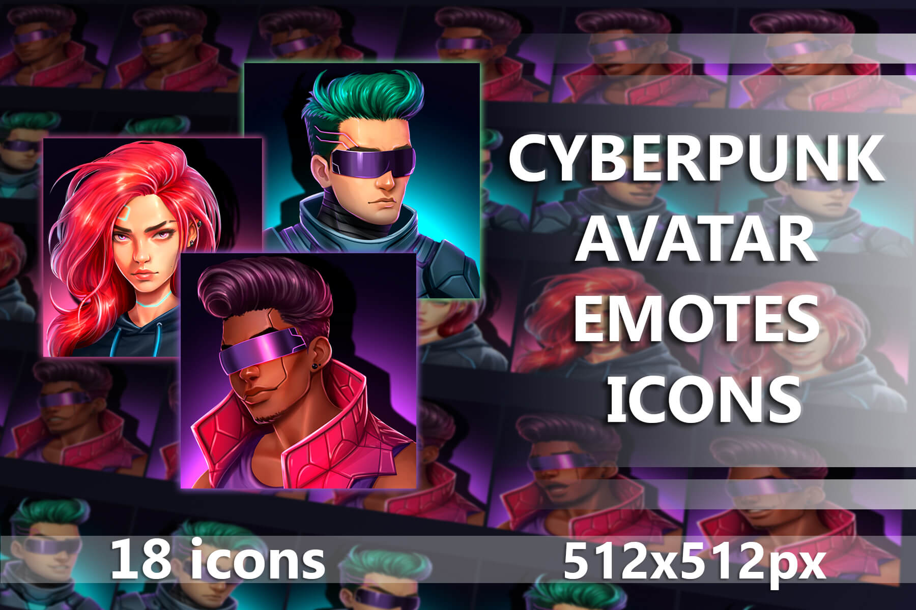 Free Cyberpunk Avatar Emotes 512x512 Icons - CraftPix.net