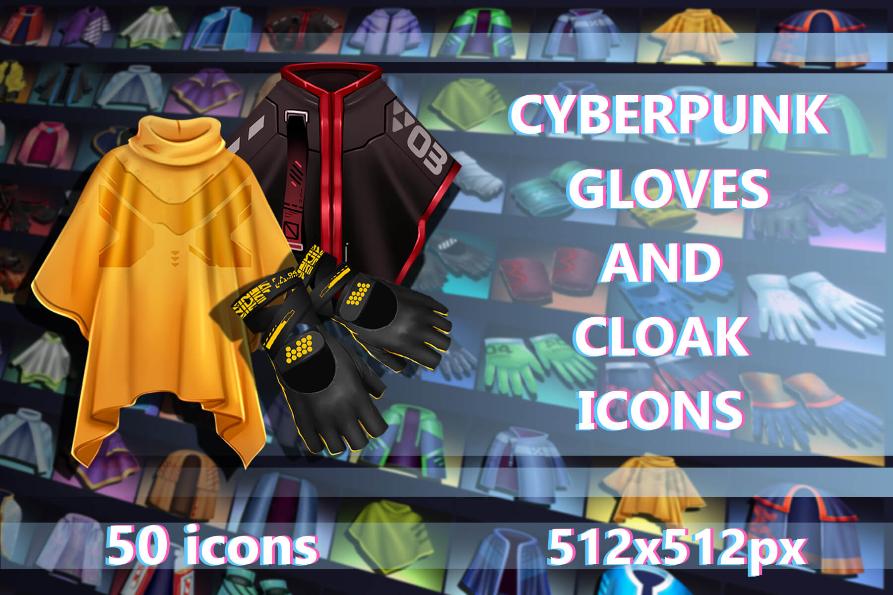 Free Cyberpunk Gloves and Cloak 512x512 Icons - CraftPix.net