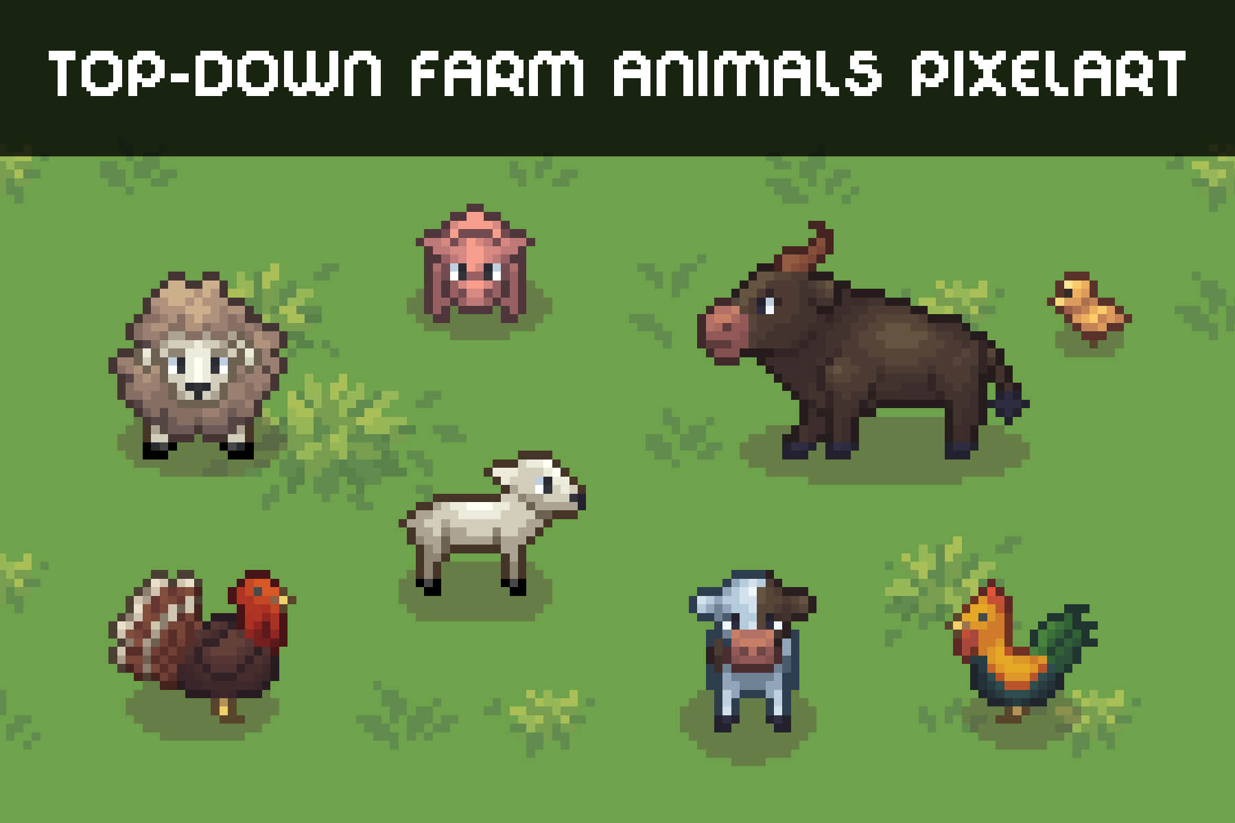 Free Top-Down Animals Farm Pixel Art Sprites - CraftPix.net