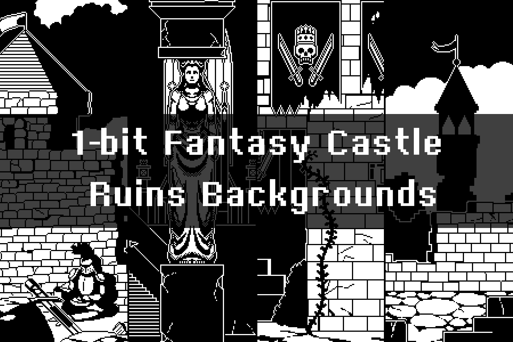 Fantasy Castle Ruins 1-bit Pixel Backgrounds - CraftPix.net