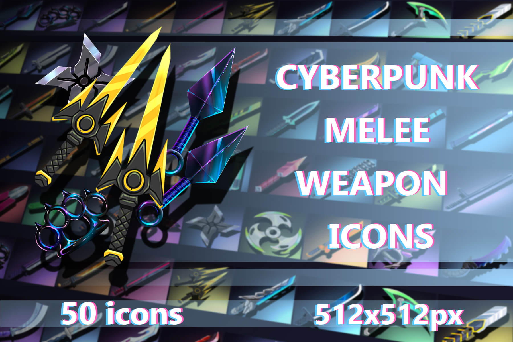 Cyberpunk 50 Blades & Knives 512x512 Icon Pack - CraftPix.net