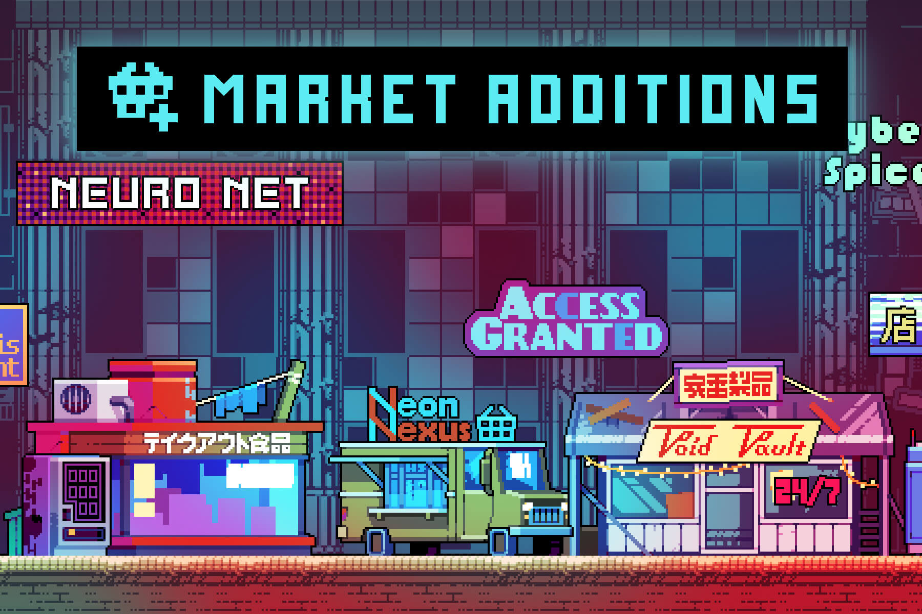 Pixel Art Market Location for Cyberpunk - CraftPix.net