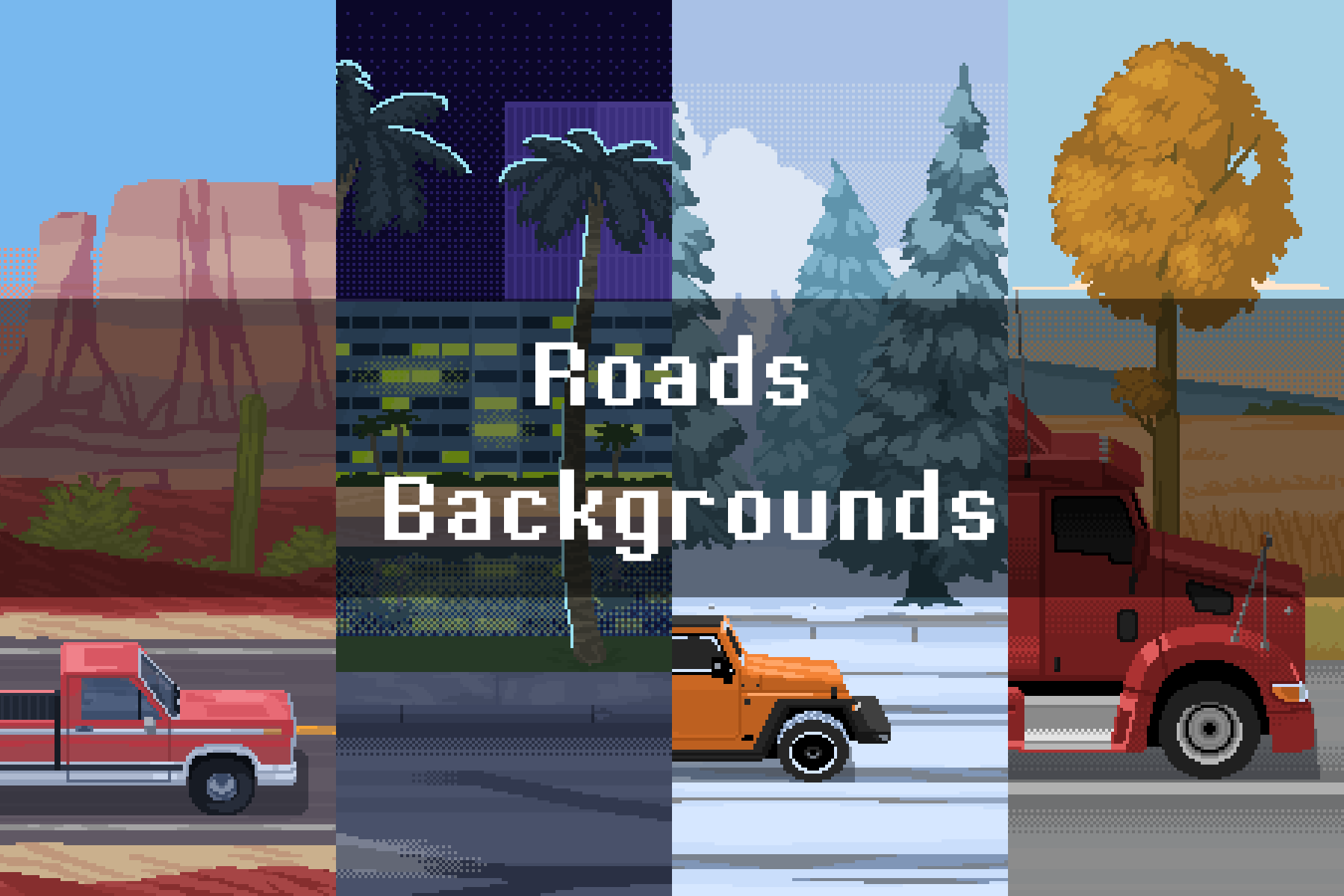 Road Backgrounds with Cars Pixel Art Asset Pack - CraftPix.net