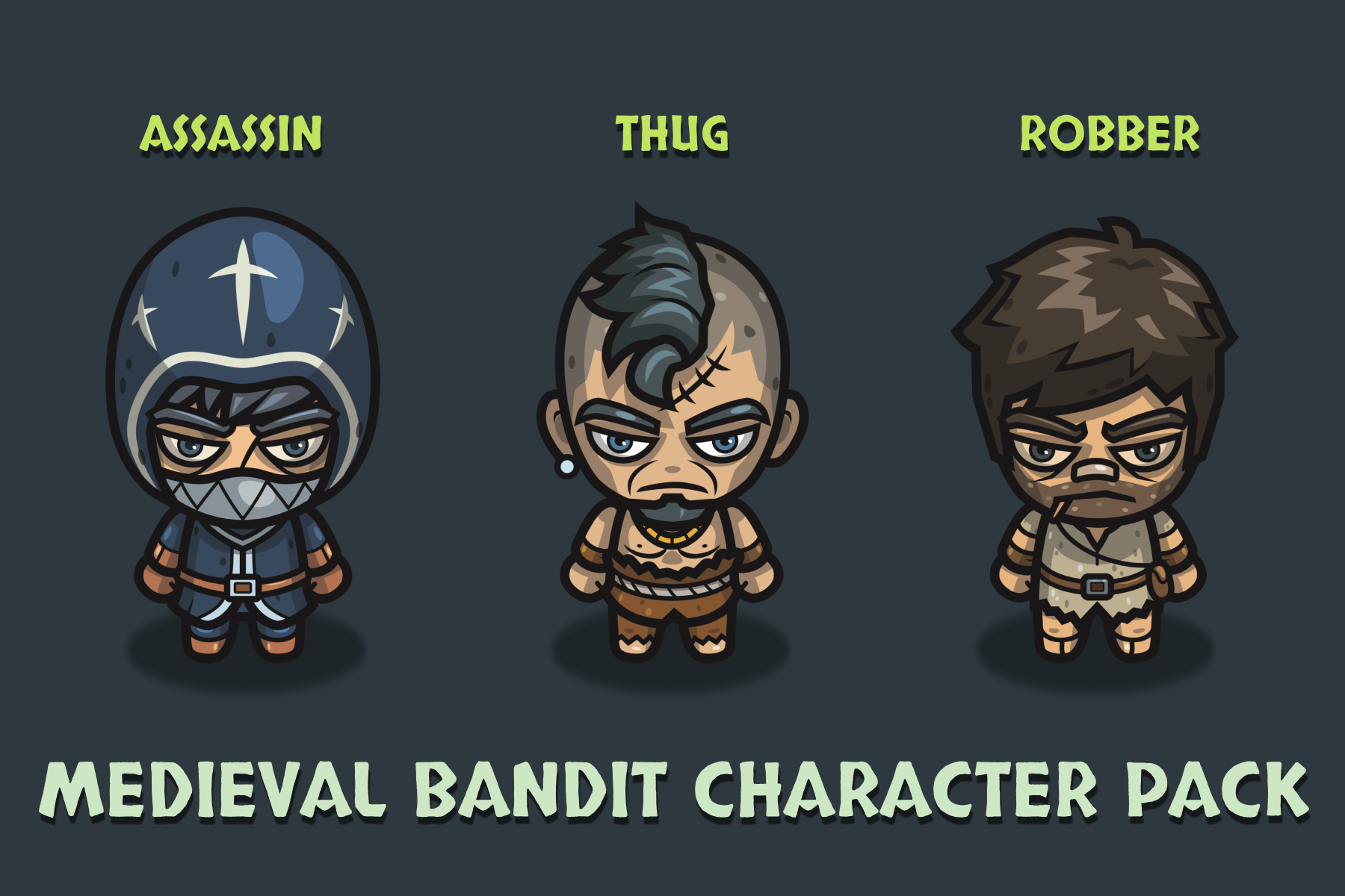 Free Medieval Bandit 4-Direction Character Pack - CraftPix.net