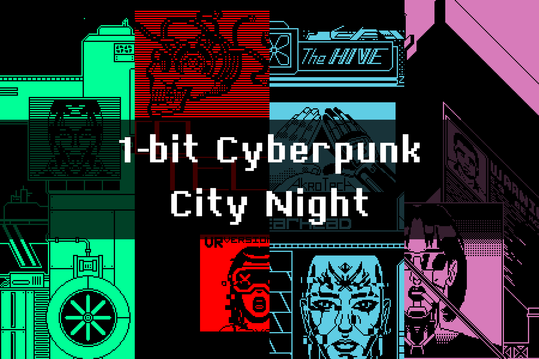 1-Bit Cyberpunk City Night Pixel Backgrounds - CraftPix.net