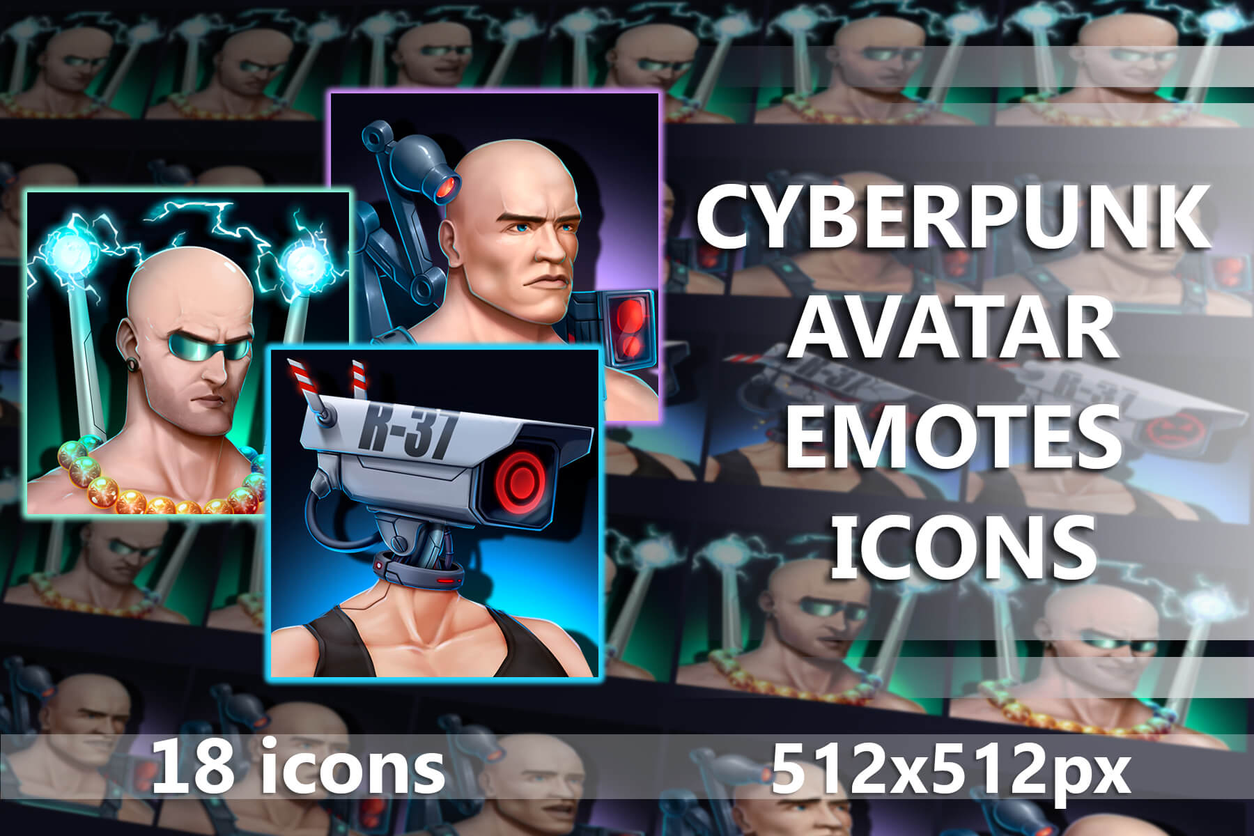 Cyberpunk 3 Avatar Characters with Emotions - CraftPix.net
