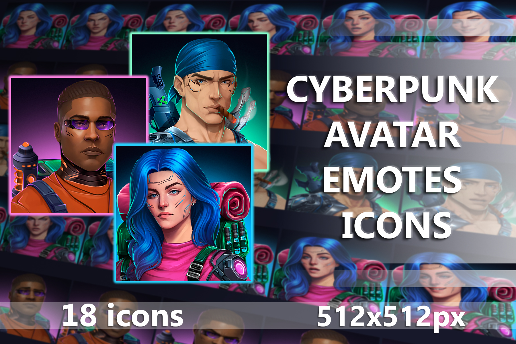 Free Cyberpunk Character Avatars and Emotes - CraftPix.net