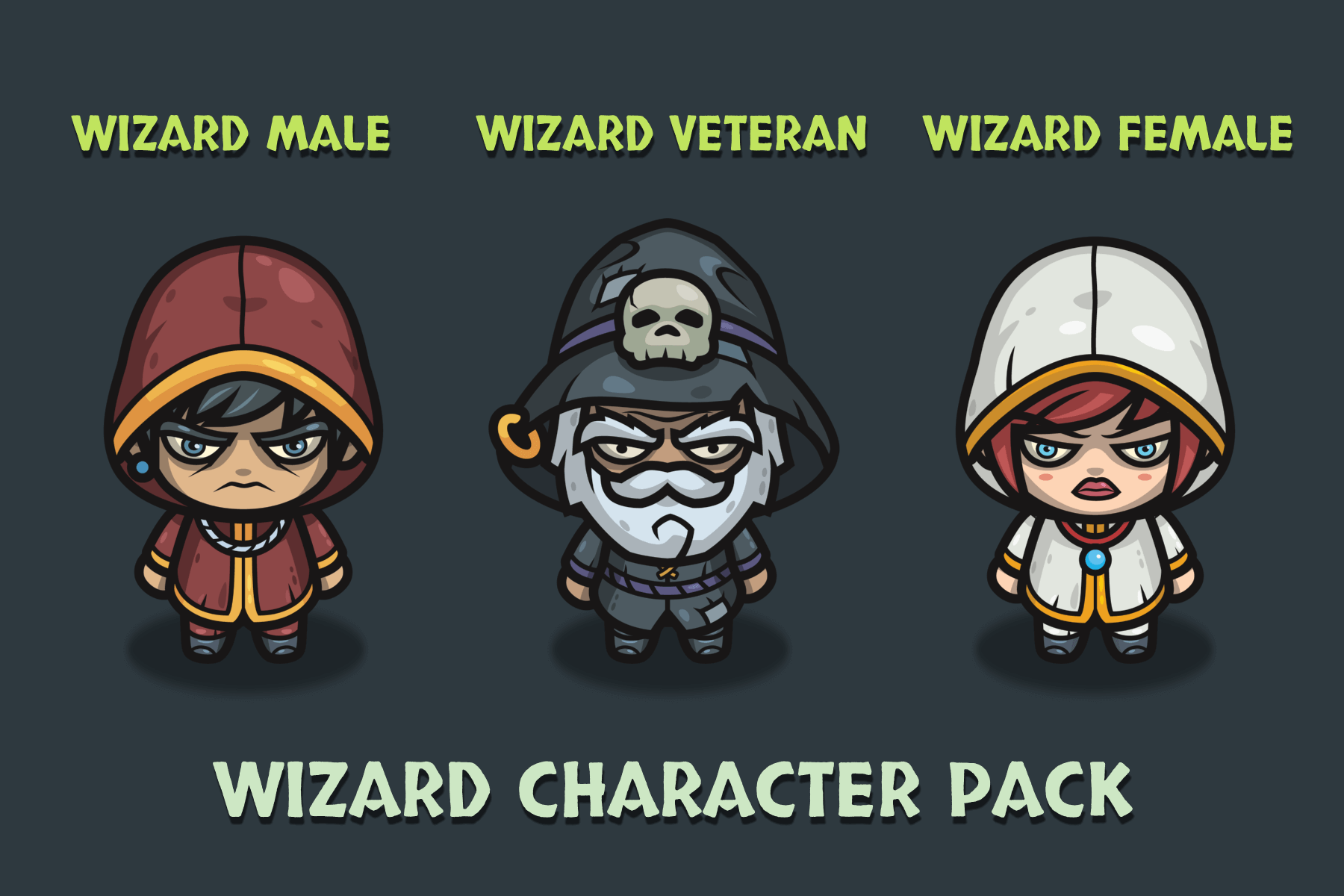Top-Down Wizard Characters Pack – Male, Veteran, Female - CraftPix.net