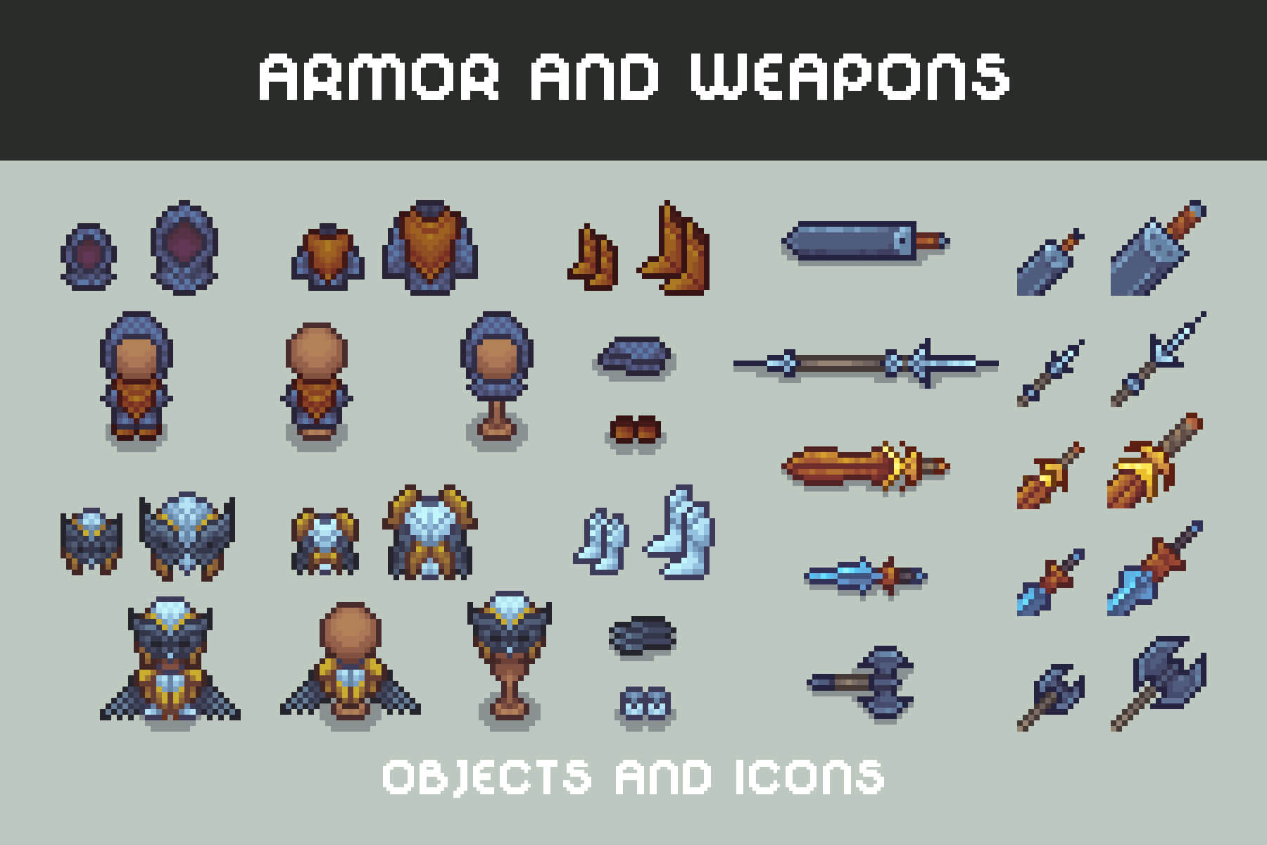Armor and Weapons Pixel RPG Icons - CraftPix.net