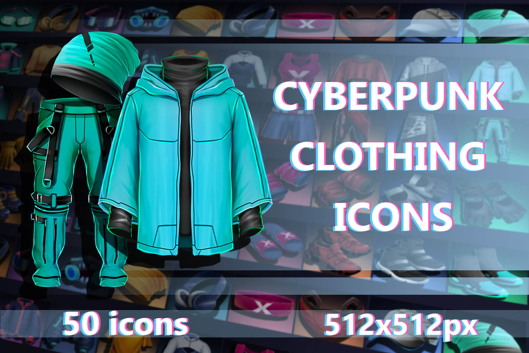 Futuristic Cyberpunk Clothing Icons Pack 512x512 - CraftPix.net