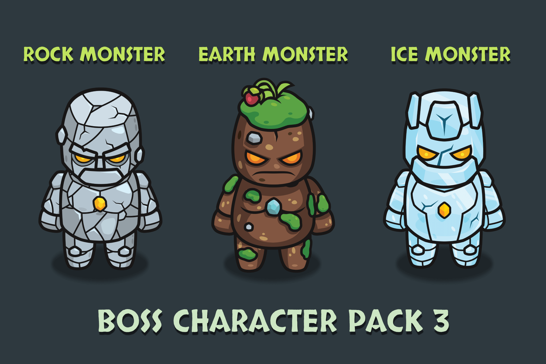 Top-Down Boss Characters – Rock, Earth, Ice Monsters - CraftPix.net